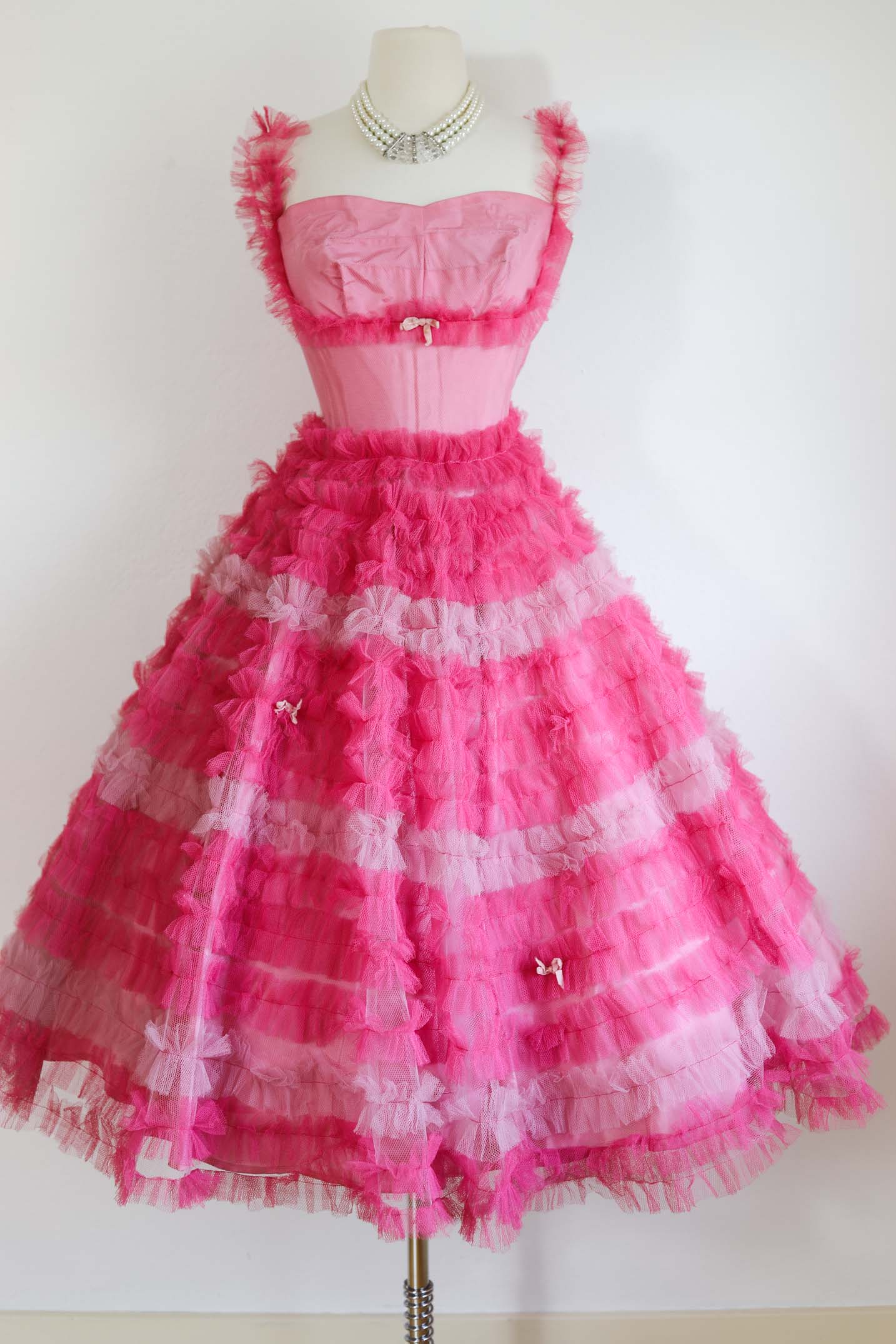 Vintage 1950s Prom Dress - Utterly Unbelievable Shocking Pink Tulle Te ...